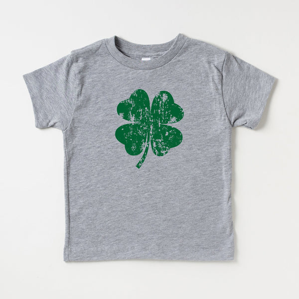Distressed Four Leaf Clover | Kids Gray Tshirt - Cuddle Sleep Dream