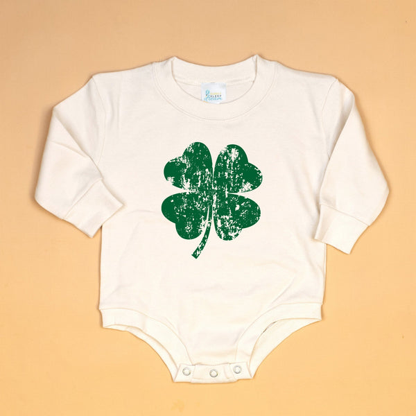 Distressed Four Leaf Clover | Natural Oversized Bodysuit - Cuddle Sleep ...