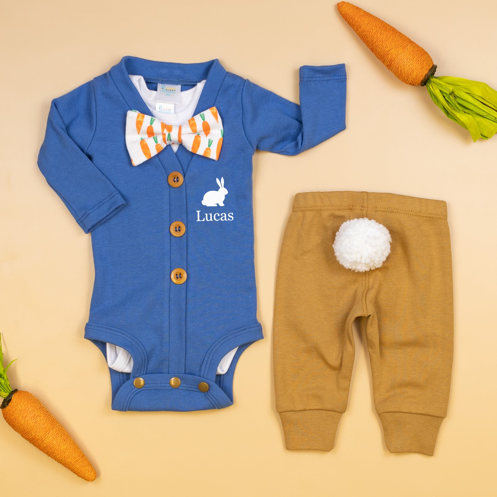 Personalized Rabbit Easter Outfit for Baby Boy - Cuddle Sleep Dream